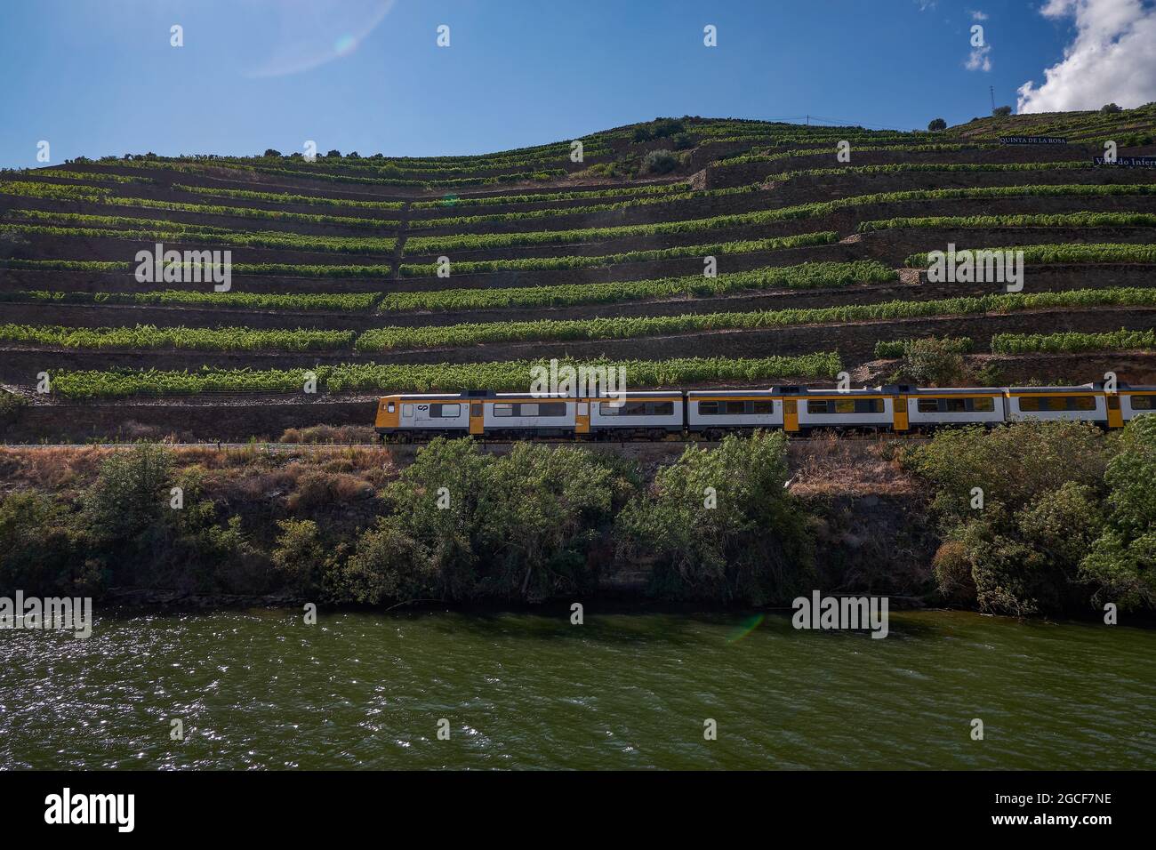 Yellow and White Regional Train in Douro River Valley - Port Wine ...