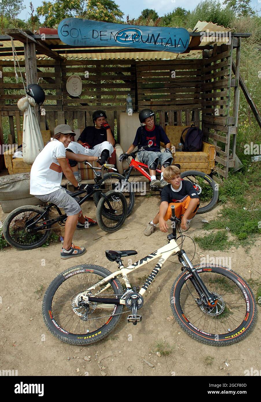 Gang of BMX bike boys near Budapest, Hungary 2006 Stock Photo - Alamy