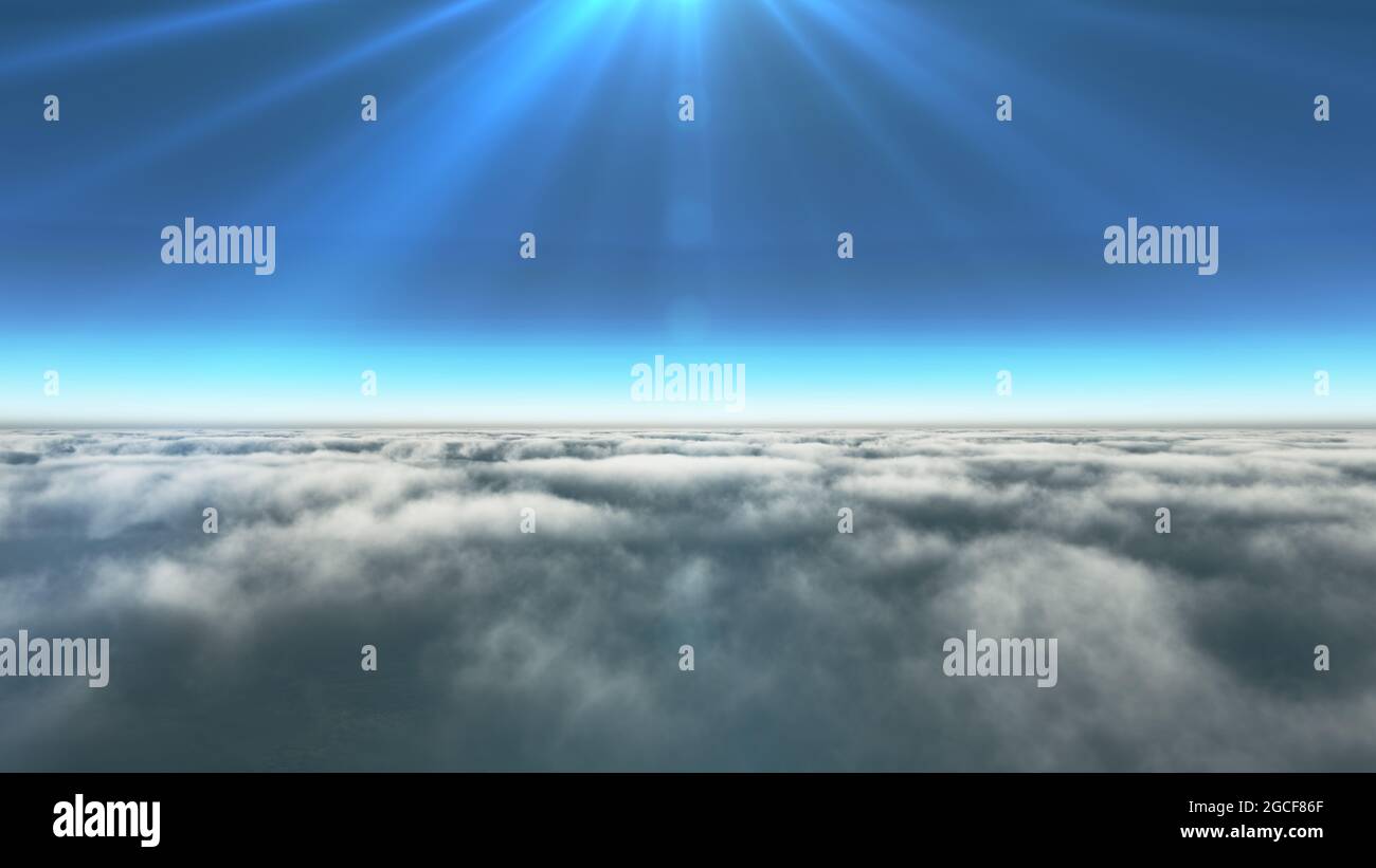 Above clouds sun ray, 3d rendering illustration Stock Photo - Alamy