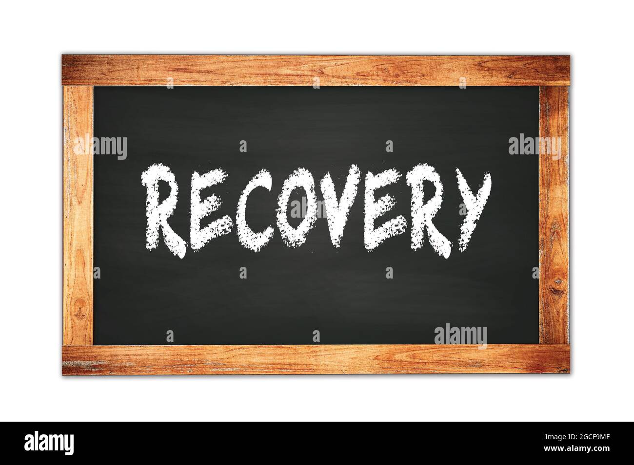 RECOVERY text written on black wooden frame school blackboard Stock ...