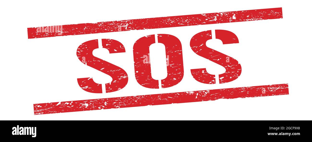 SOS text on red grungy rectangle stamp sign Stock Photo - Alamy