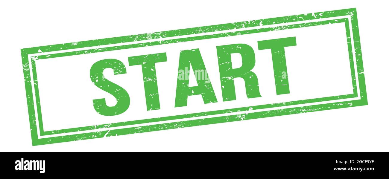 START text on green grungy vintage rectangle stamp Stock Photo - Alamy