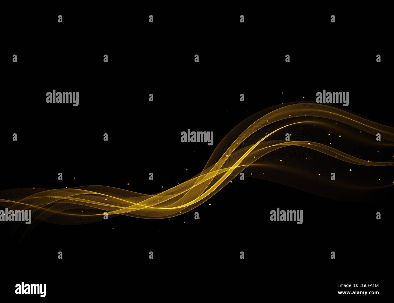Gold color wave on black background Abstract stream of wavy lines Gold ...