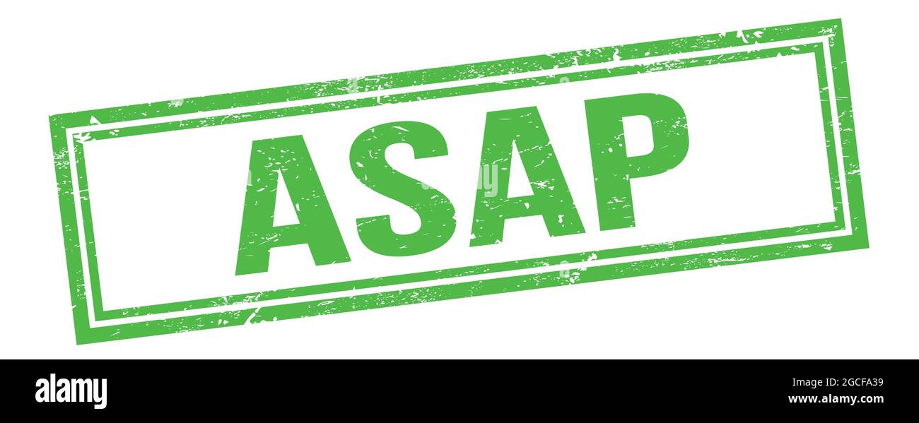 ASAP text on green grungy vintage rectangle stamp Stock Photo - Alamy