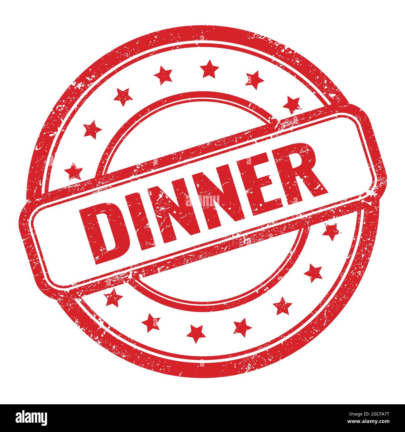DINNER text on red grungy vintage round rubber stamp Stock Photo - Alamy