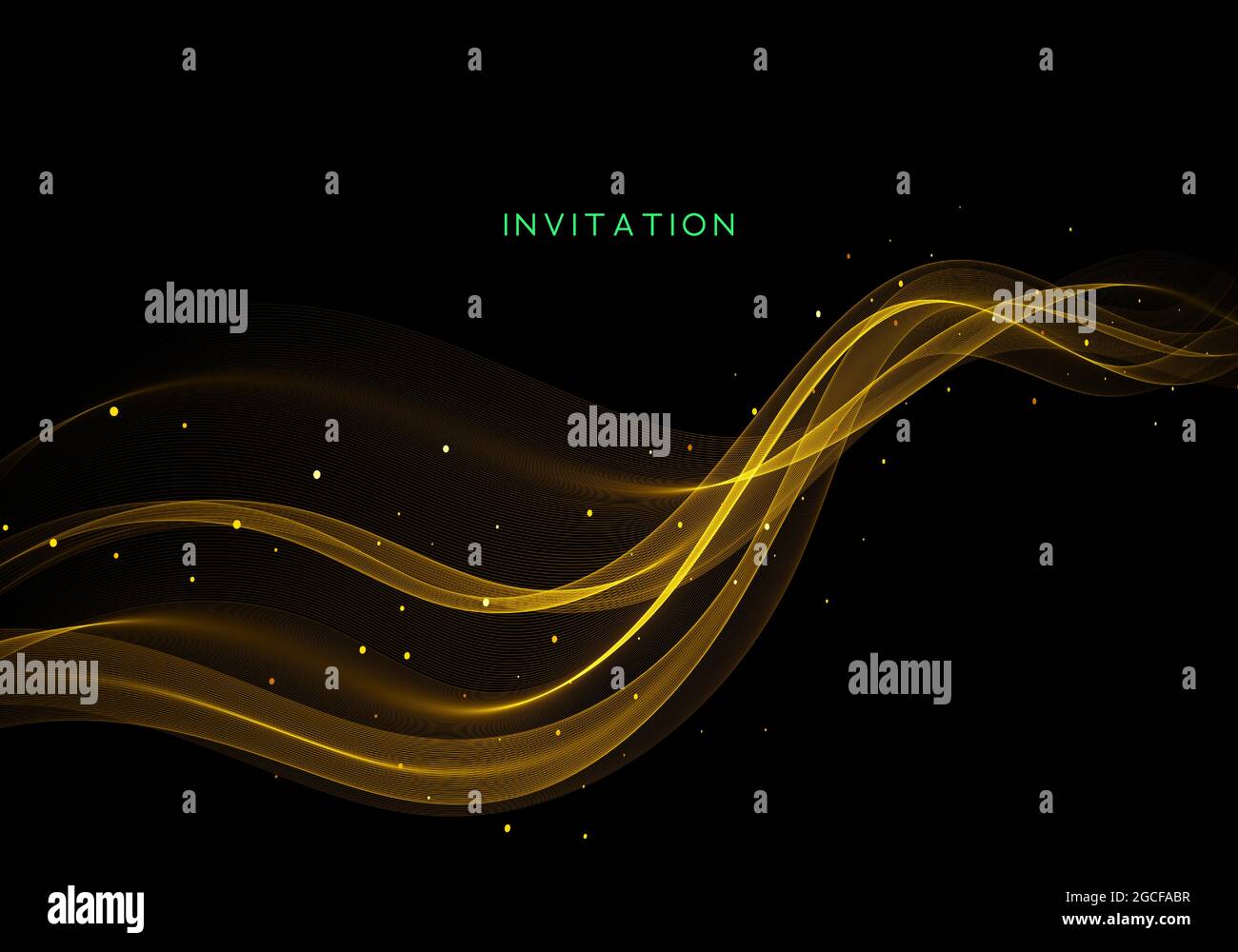 Gold color wave on black background Abstract stream of wavy lines with ...