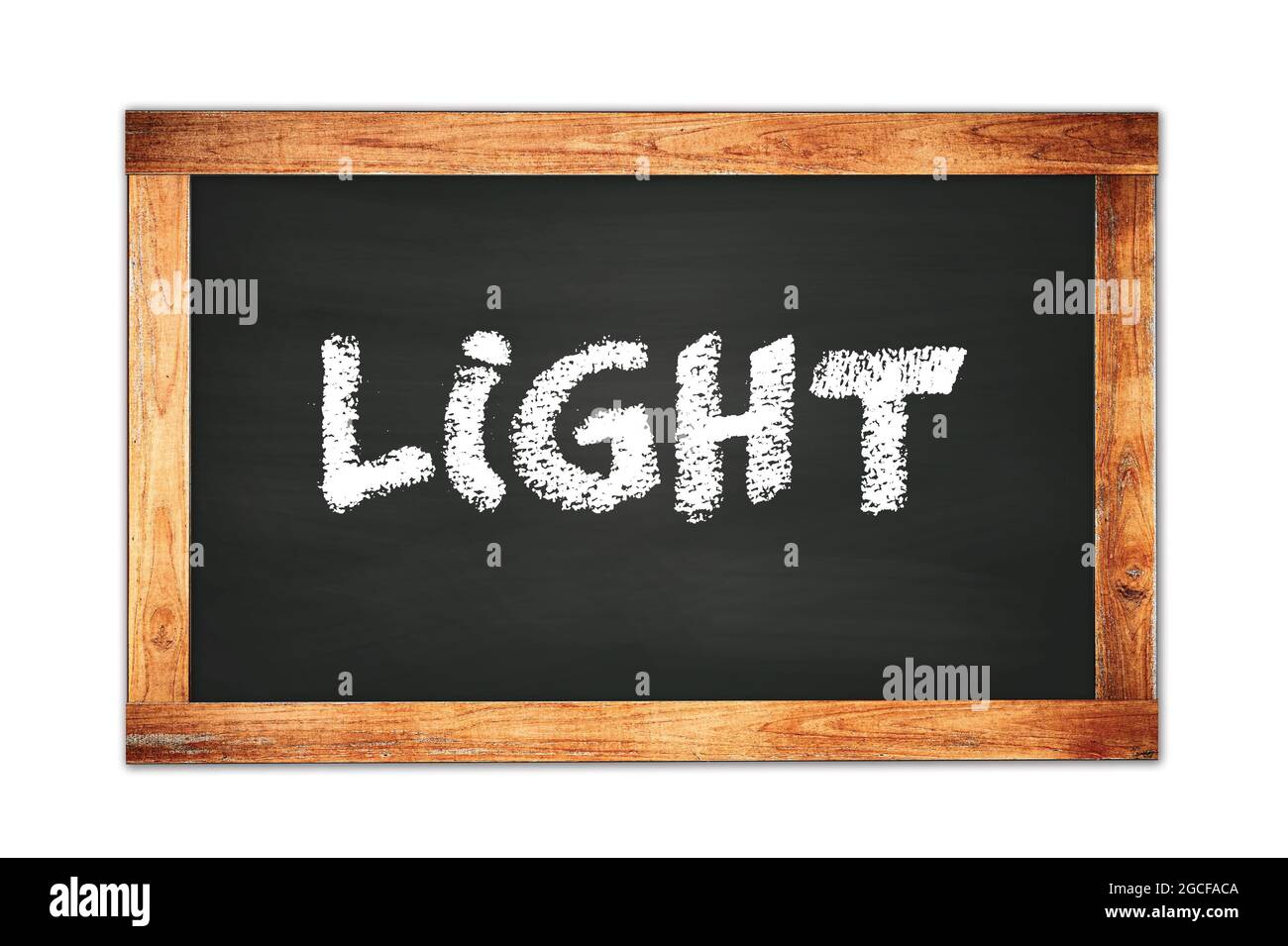 LIGHT text written on black wooden frame school blackboard Stock Photo ...