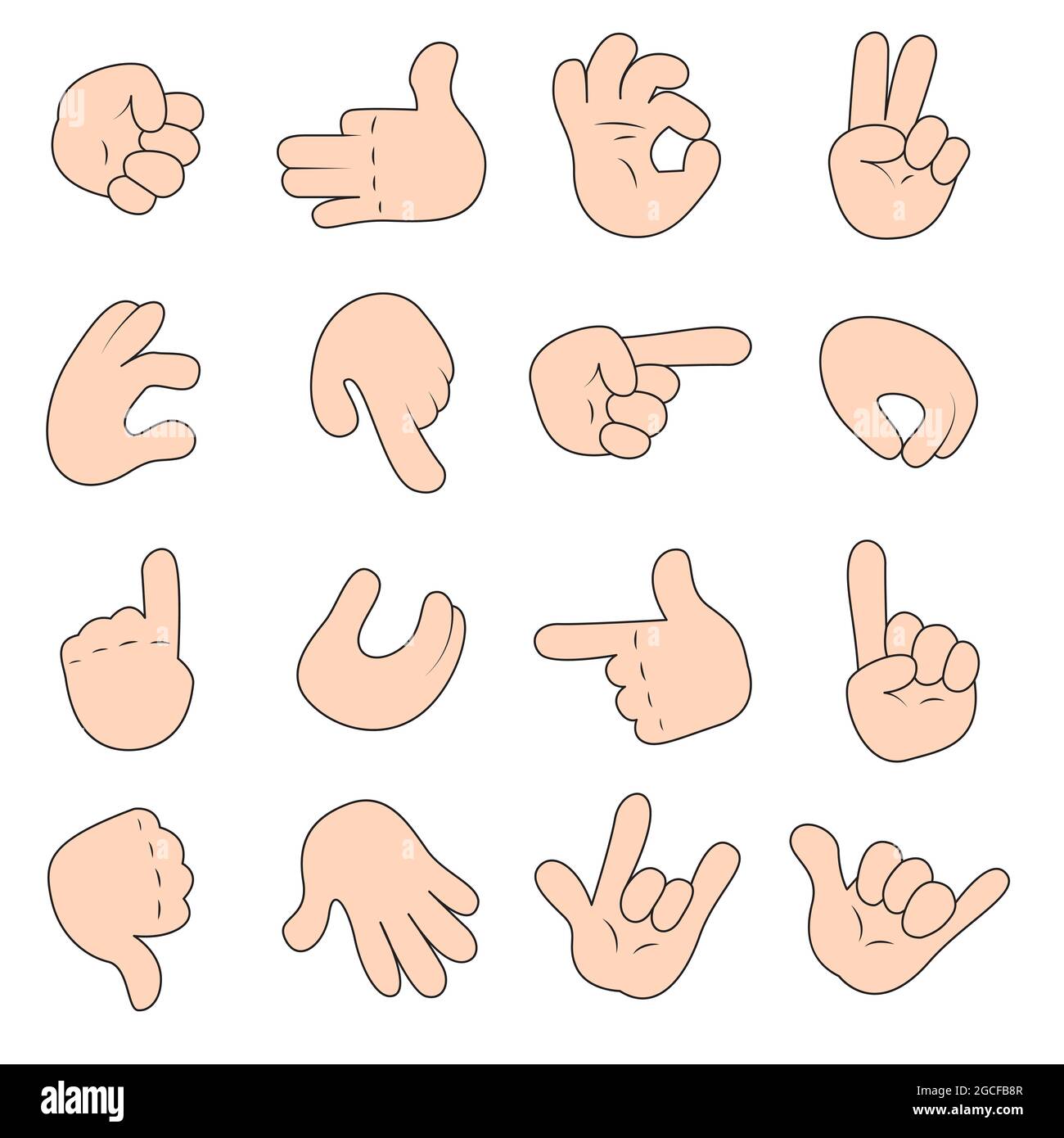 Cartoon hands set in different gestures. Hands show signs. Different ...