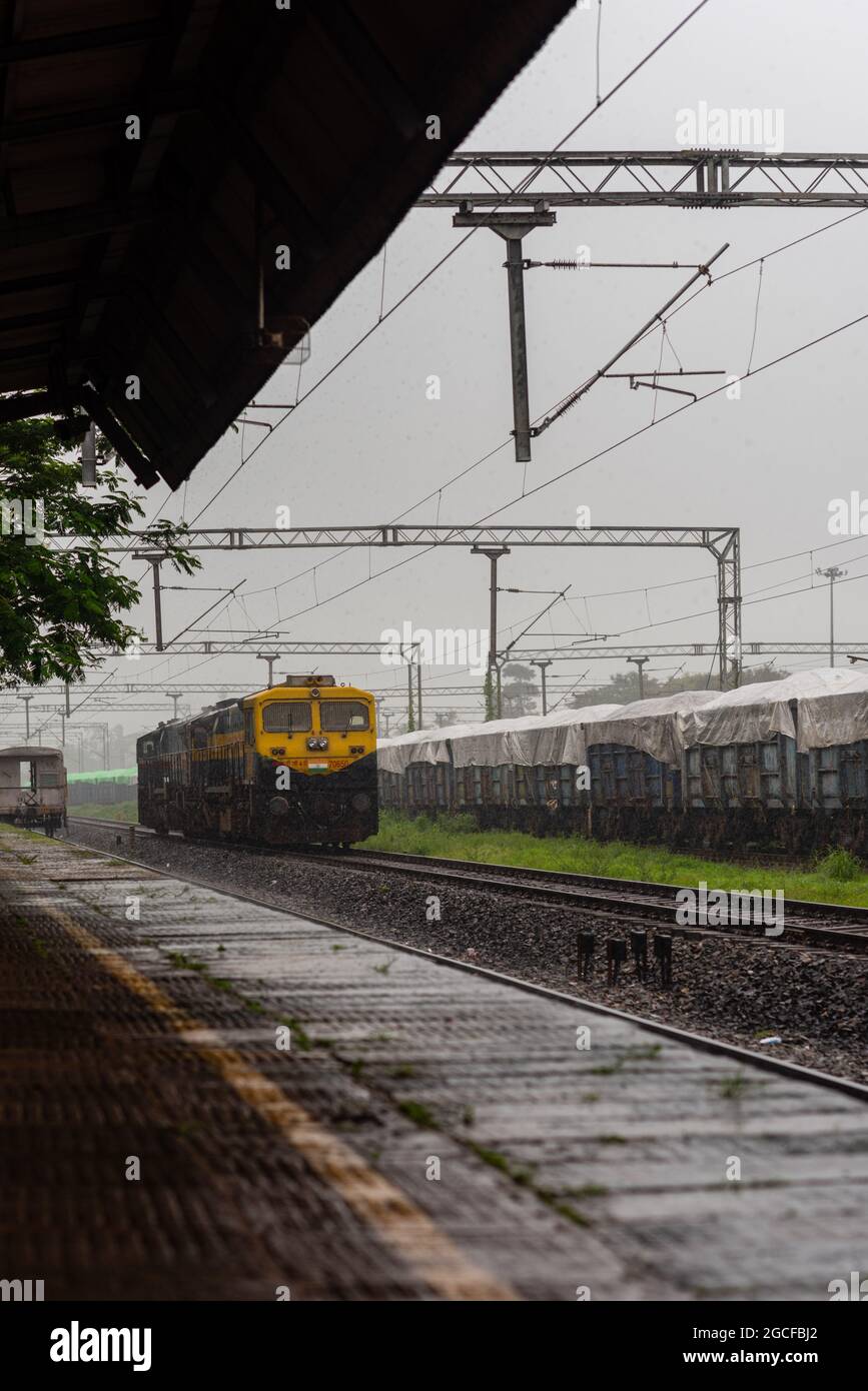 Verna Goa, India 17th July 2021: View of a passenger train engine of ...