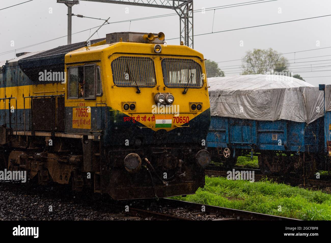 Verna Goa, India 17th July 2021: View of a passenger train engine of ...