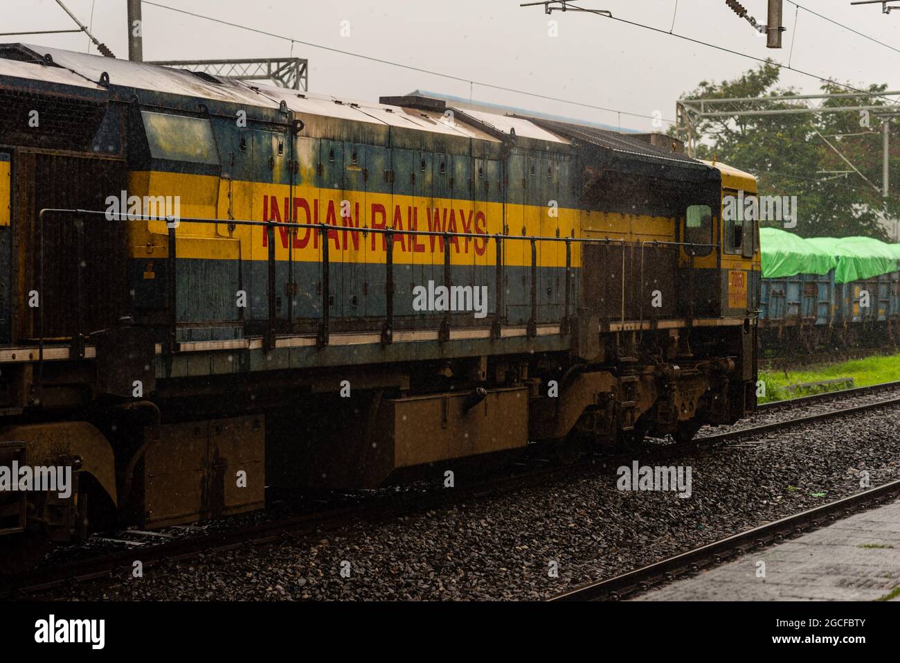 Verna Goa, India 17th July 2021: View of a passenger train engine of ...