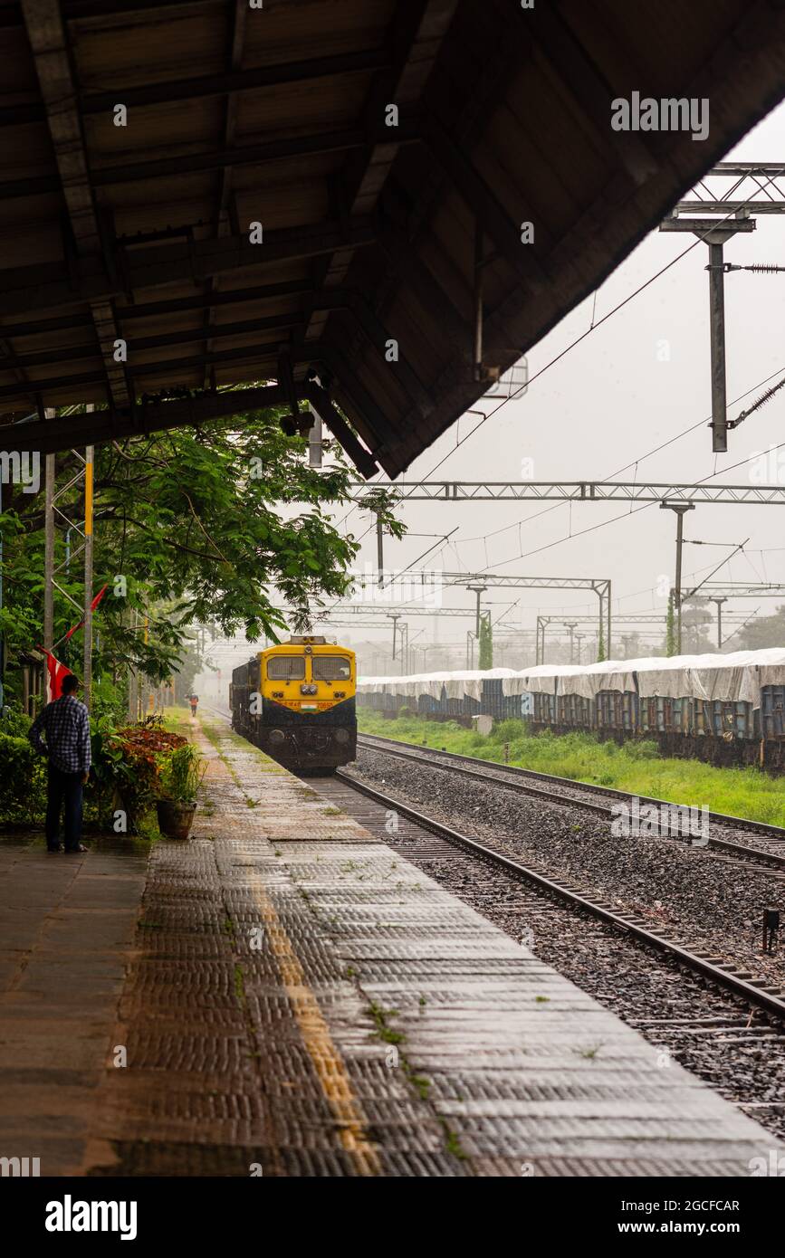 Verna Goa, India 17th July 2021: View of a passenger train engine of ...