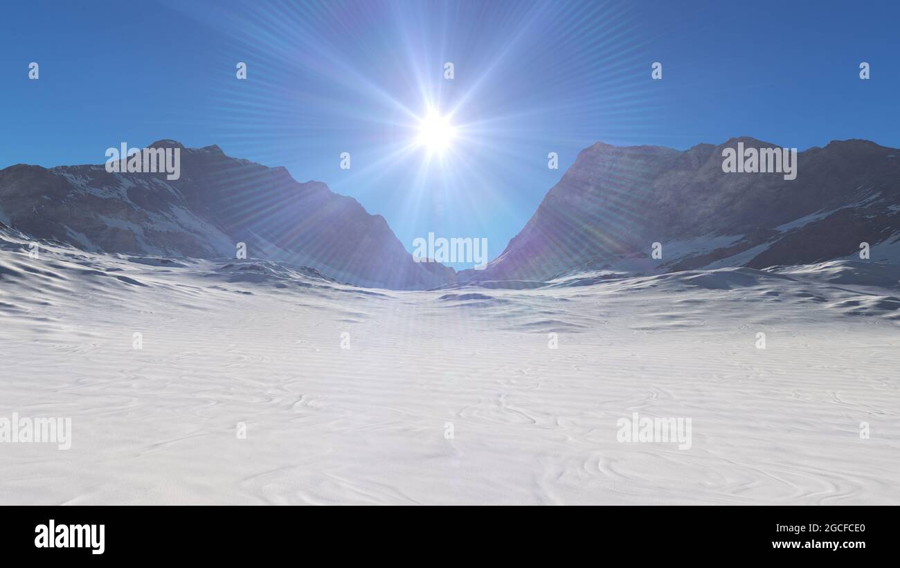 mountain snow sun ray illustration, 3d rendering Stock Photo - Alamy