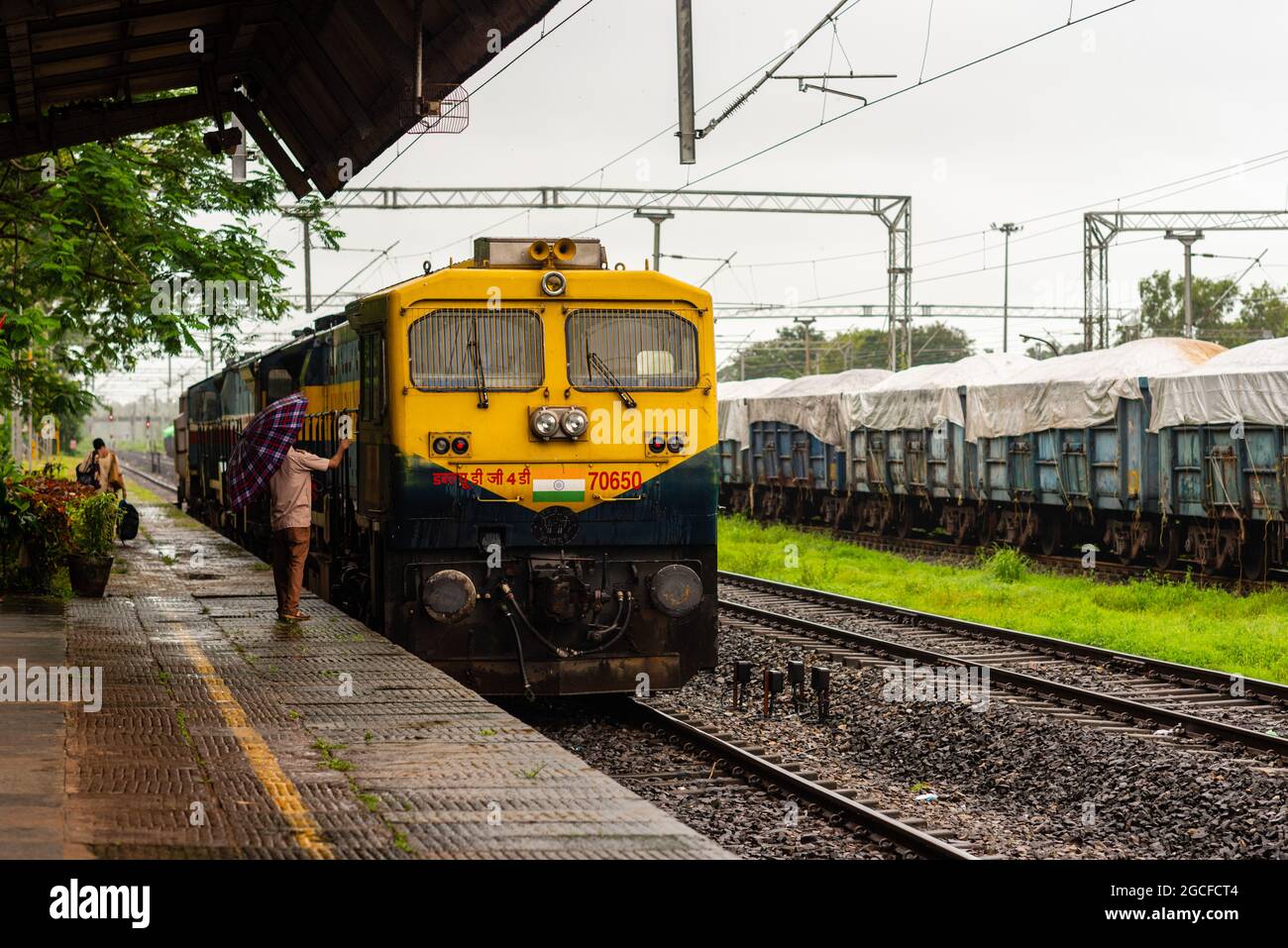 Verna Goa, India 17th July 2021: View of a passenger train engine of ...