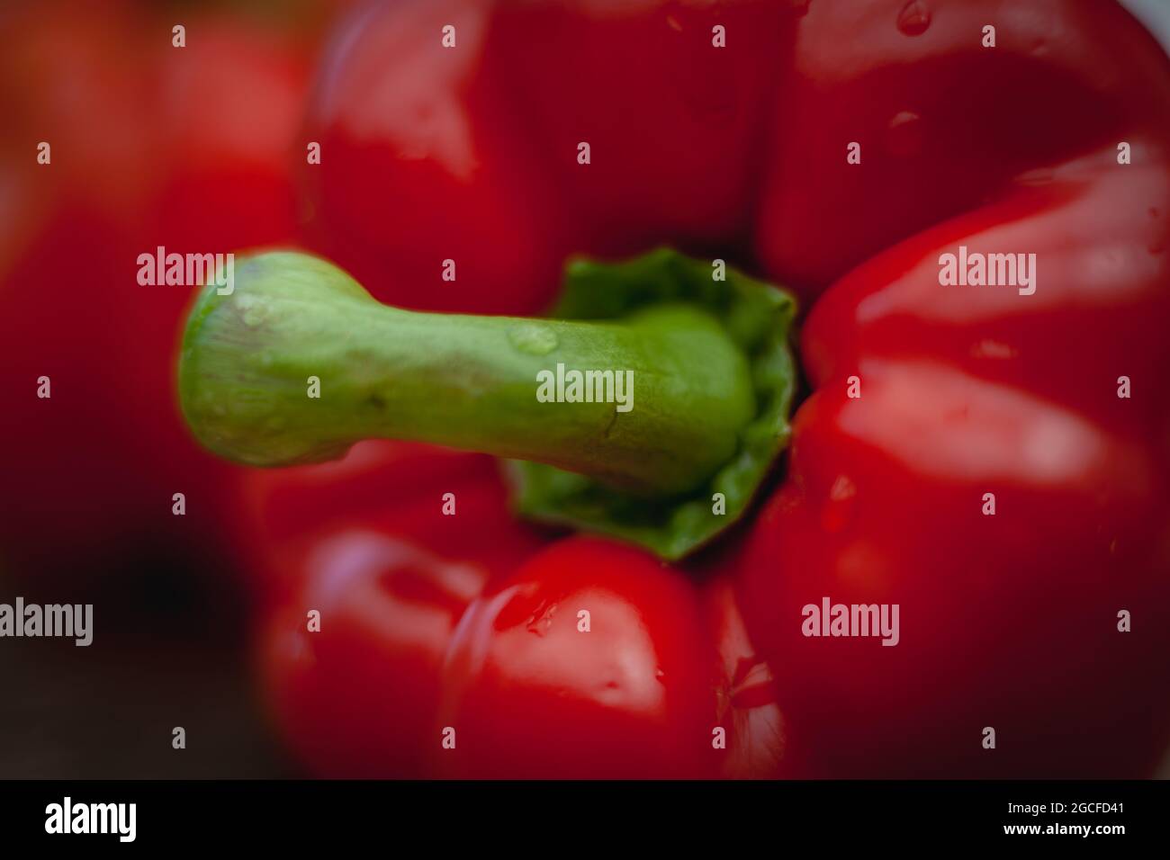 Red peppers with shiny water droplets macro Stock Photo - Alamy