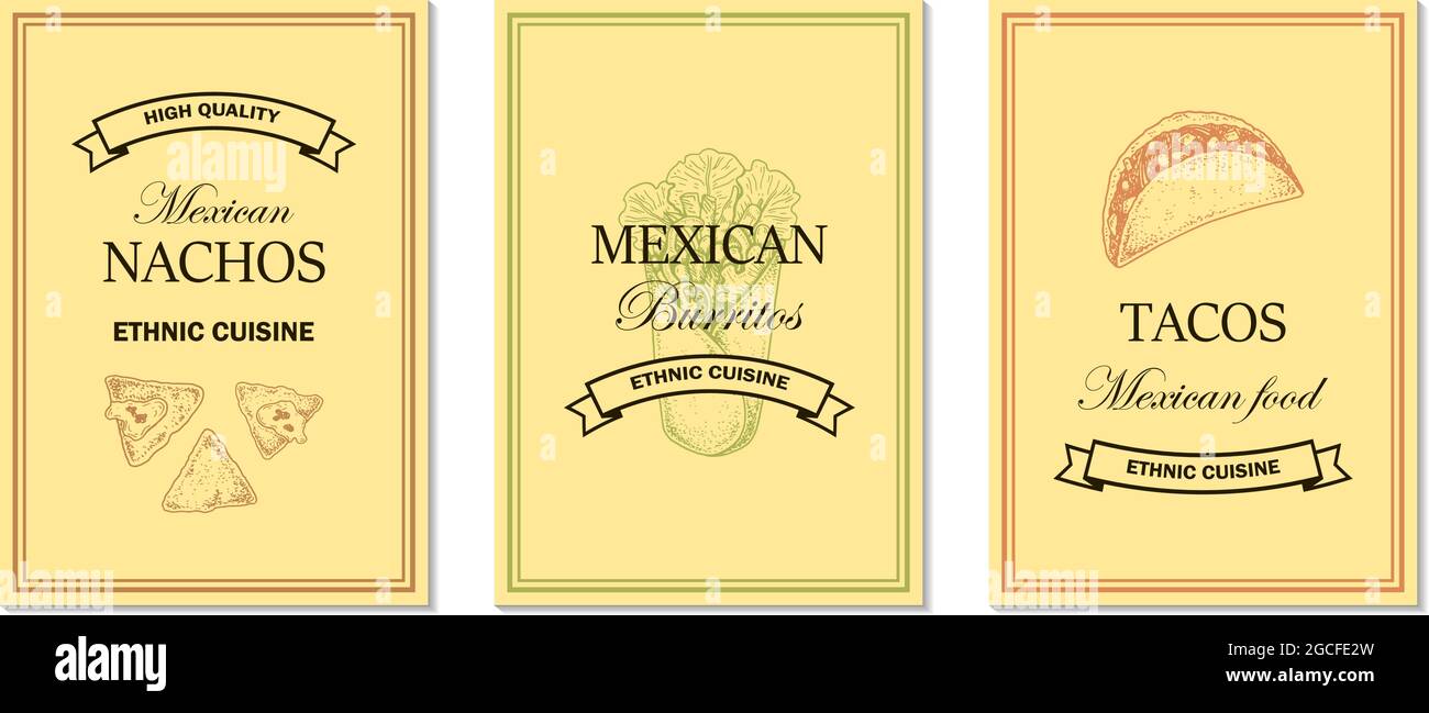 Set of hand drawn Mexican food designs isolated on white background ...