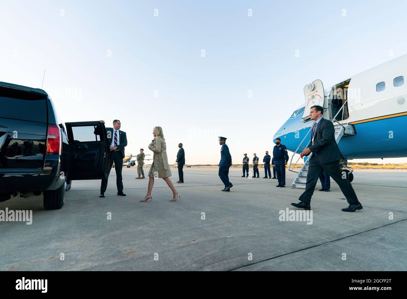 First Lady Jill Biden prepares to board the motorcade after ...