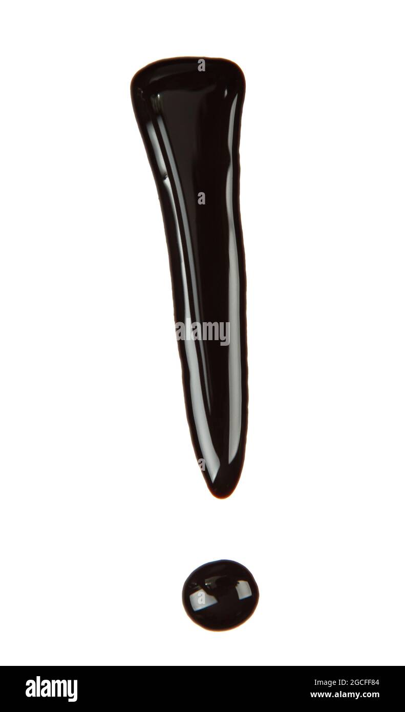 Exclamation mark made from chocolate syrup, isolated on white Stock ...