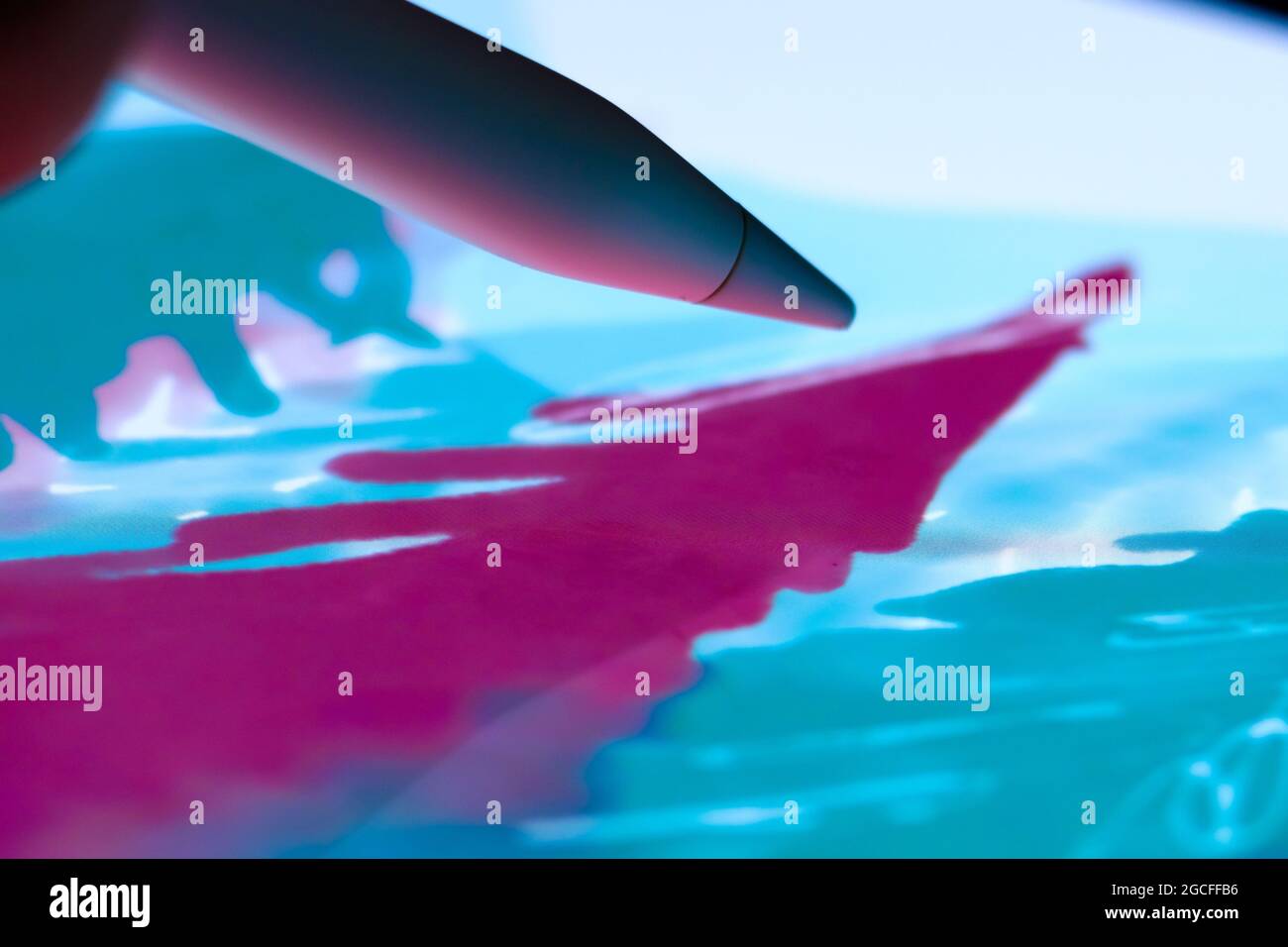 Close up painting with watercolors on a tablet using a pencil Stock ...