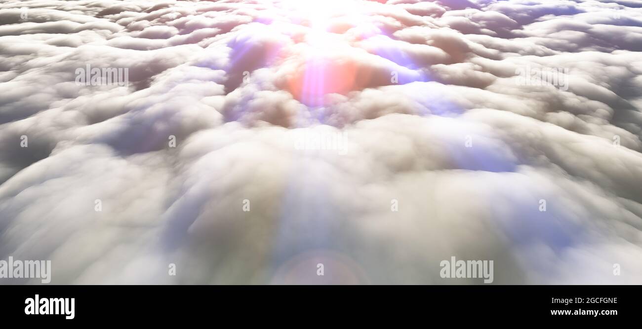 above clouds sun ray 3d render illustration Stock Photo - Alamy