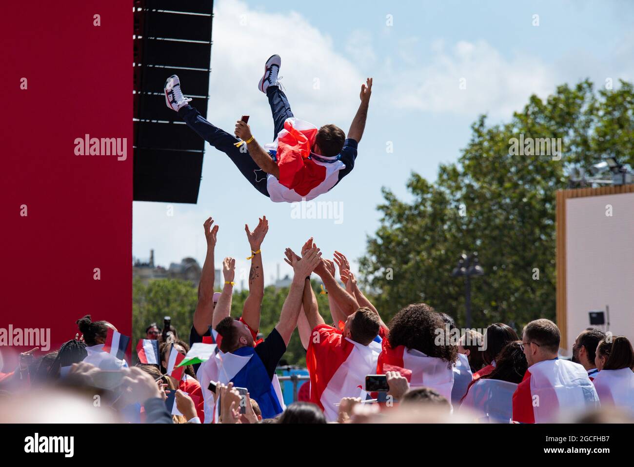 The French athletes of France celebrate with the audience during the ...