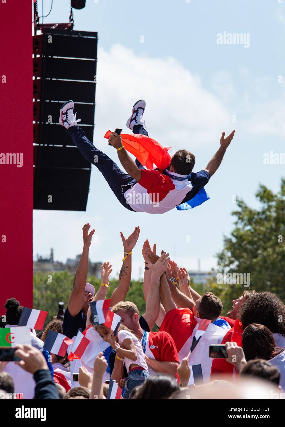 The French athletes of France celebrate with the audience during the ...
