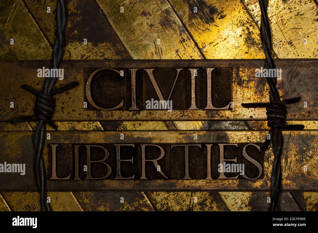 Civil Liberties text on vintage textured copper and gold background ...