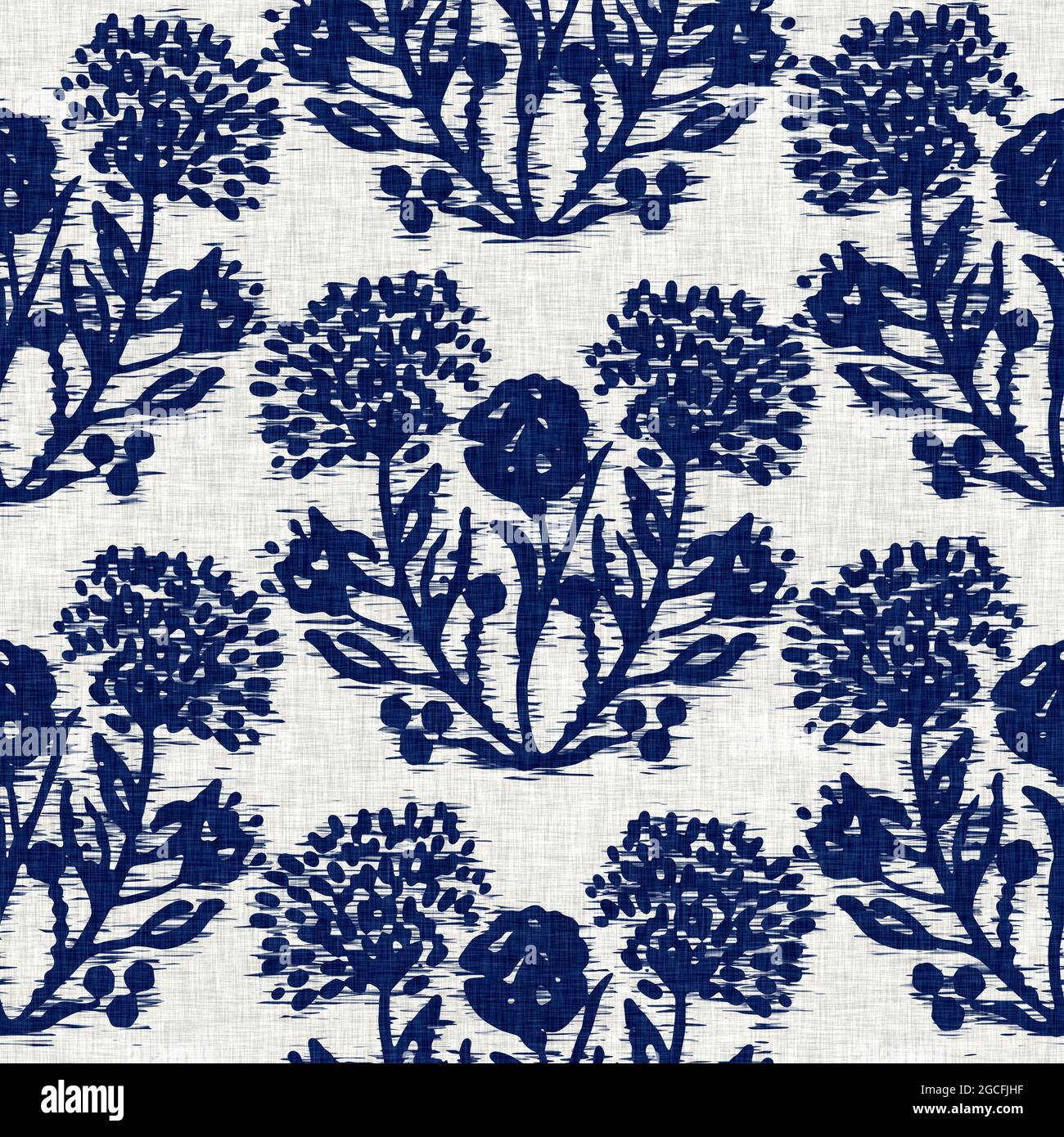 Indigo dyed fabric flower pattern texture. Seamless textile fashion ...