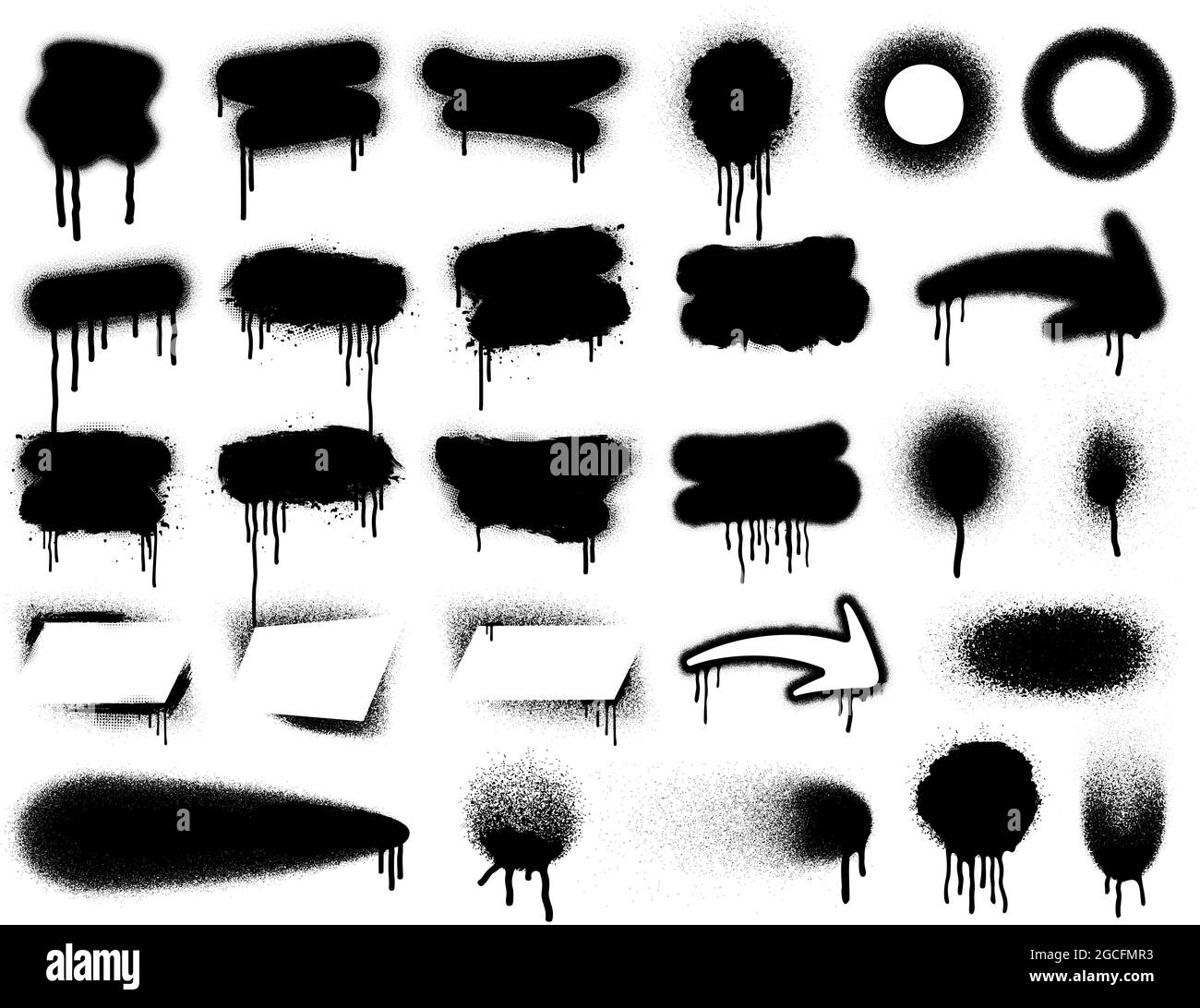 Hug collection of graffiti elements. Liquid spray, splatters, borders ...