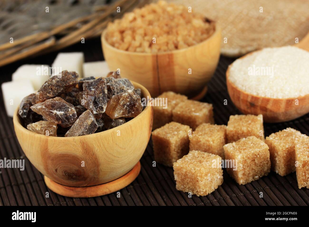 Different types of sugar on table close-up Stock Photo - Alamy