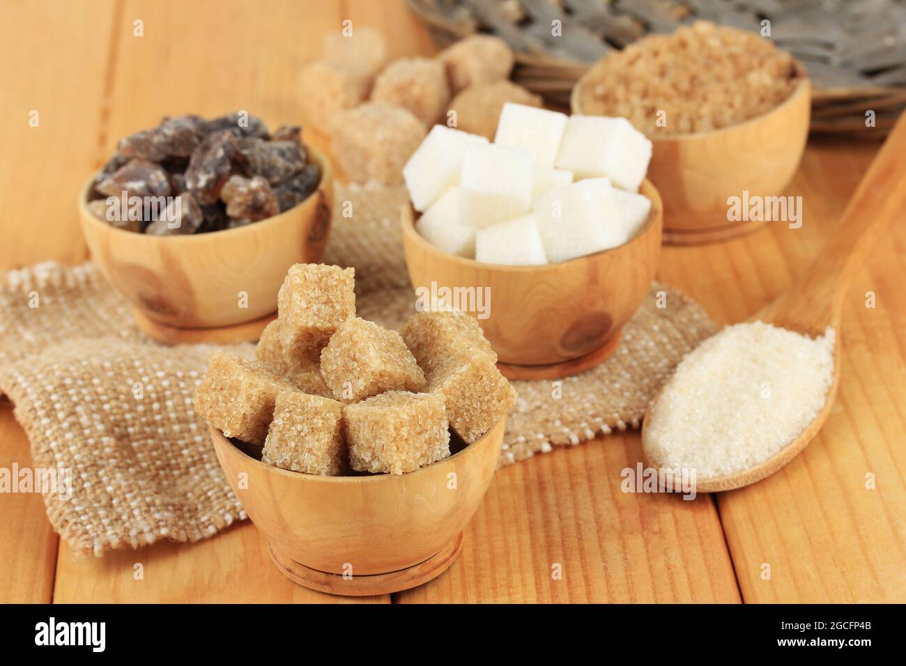 Different types of sugar on table close-up Stock Photo - Alamy