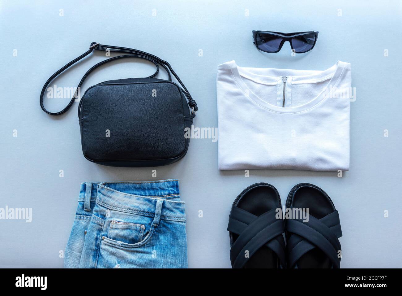 Women's fashion flat lay with beautiful stylish casual clothes and ...