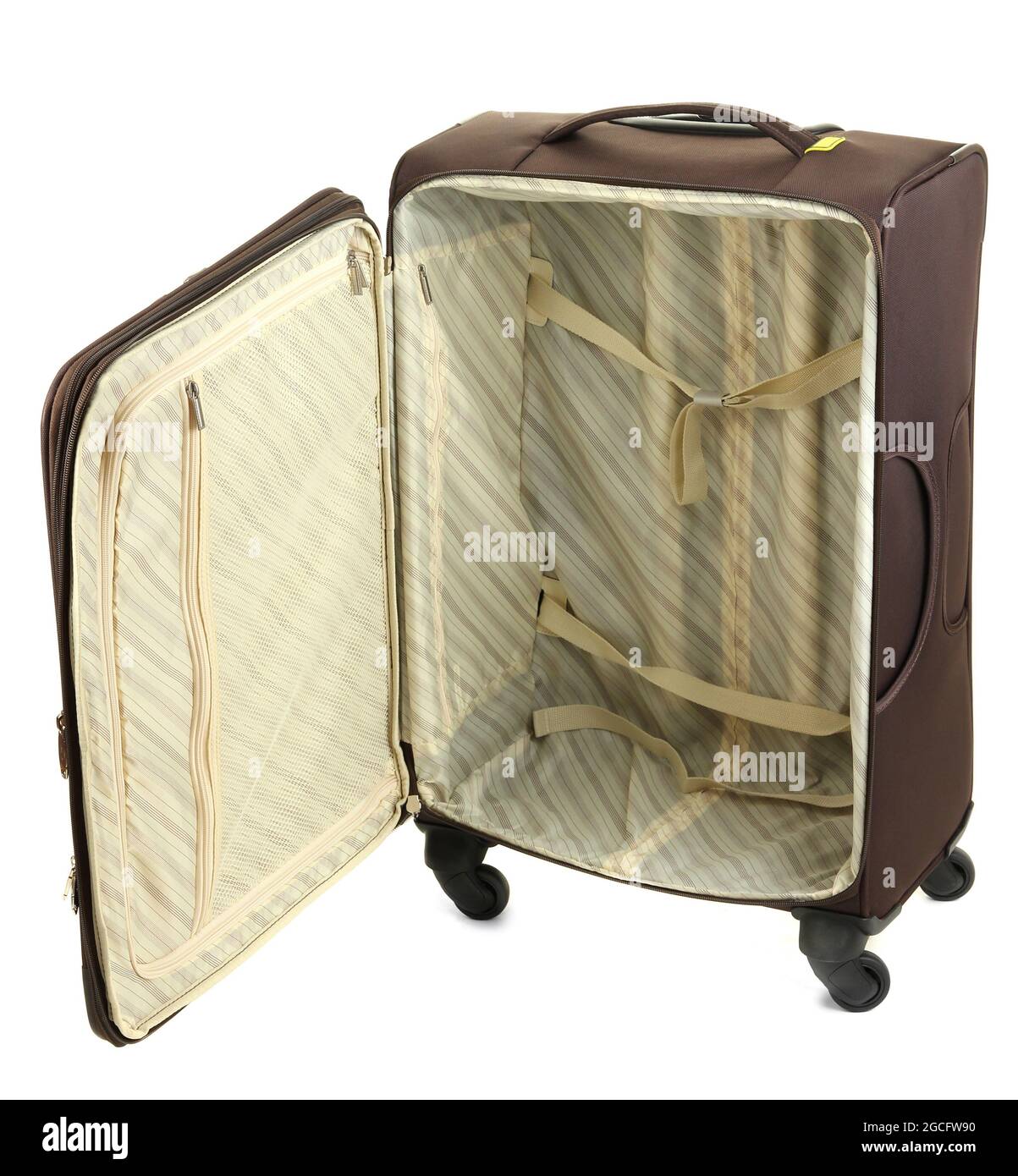 Open suitcase isolated on white Stock Photo - Alamy