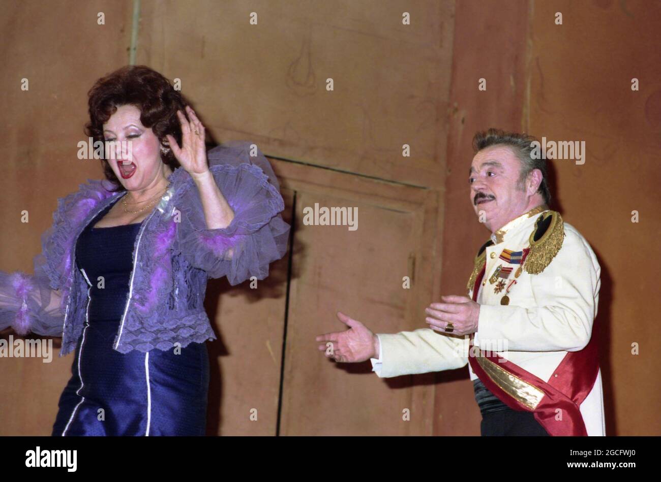 Bucharest, Romania, 1990. Actors Ion Lucian & Stela Popescu performing ...