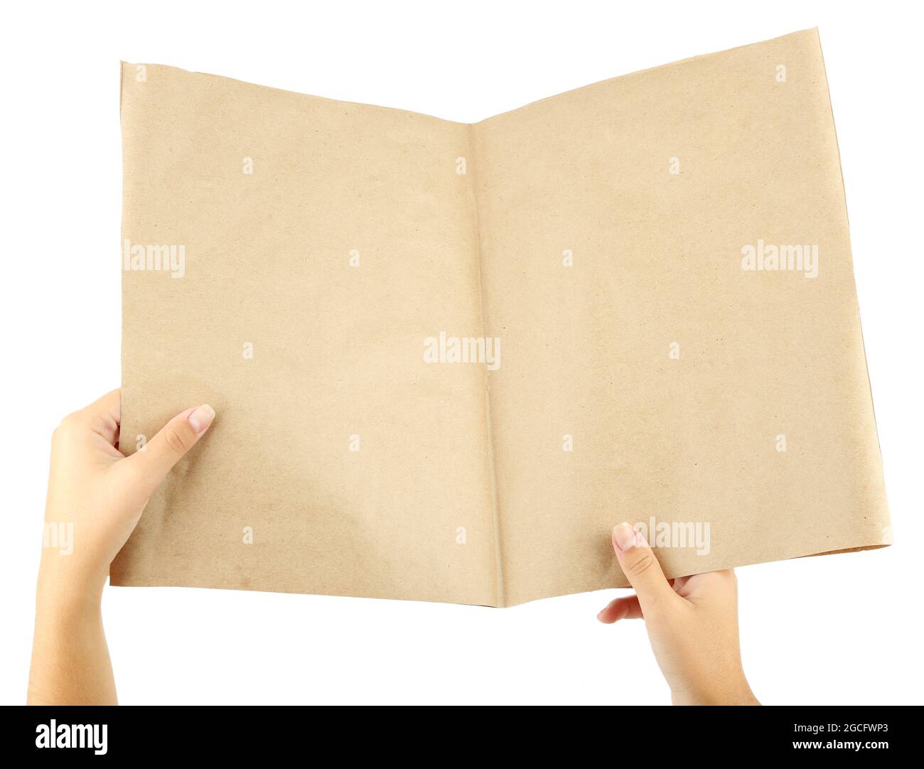 Newspaper in hands isolated on white Stock Photo - Alamy