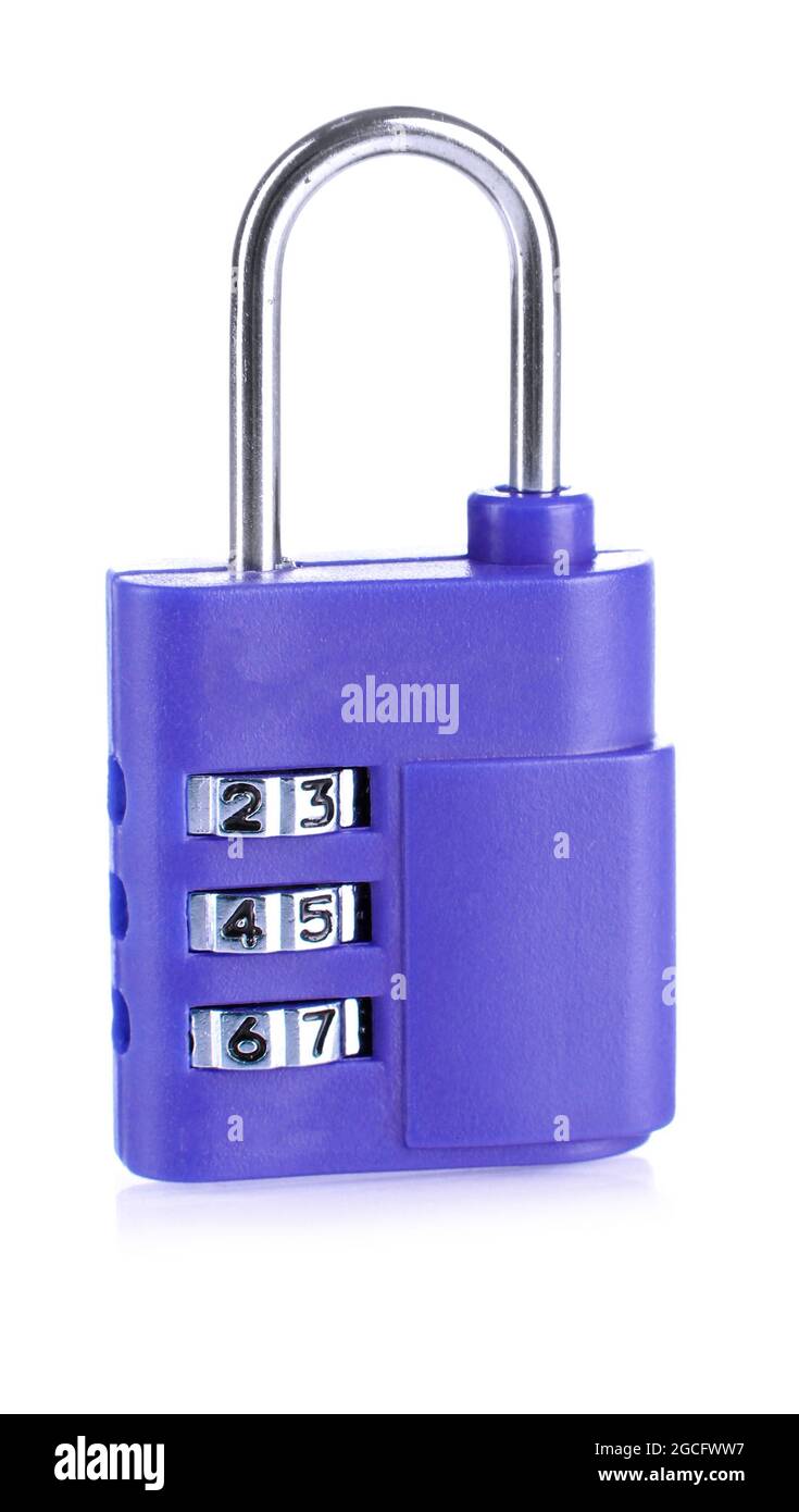 Purple padlock isolated on white Stock Photo - Alamy
