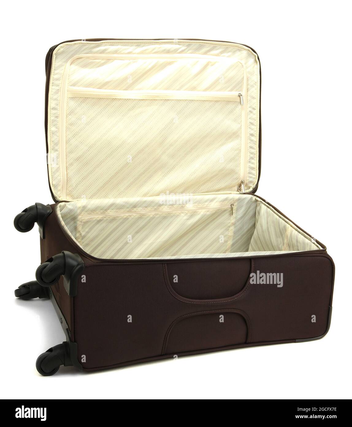 Open suitcase isolated on white Stock Photo - Alamy