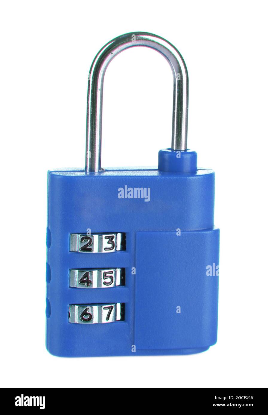 Blue padlock isolated on white Stock Photo - Alamy