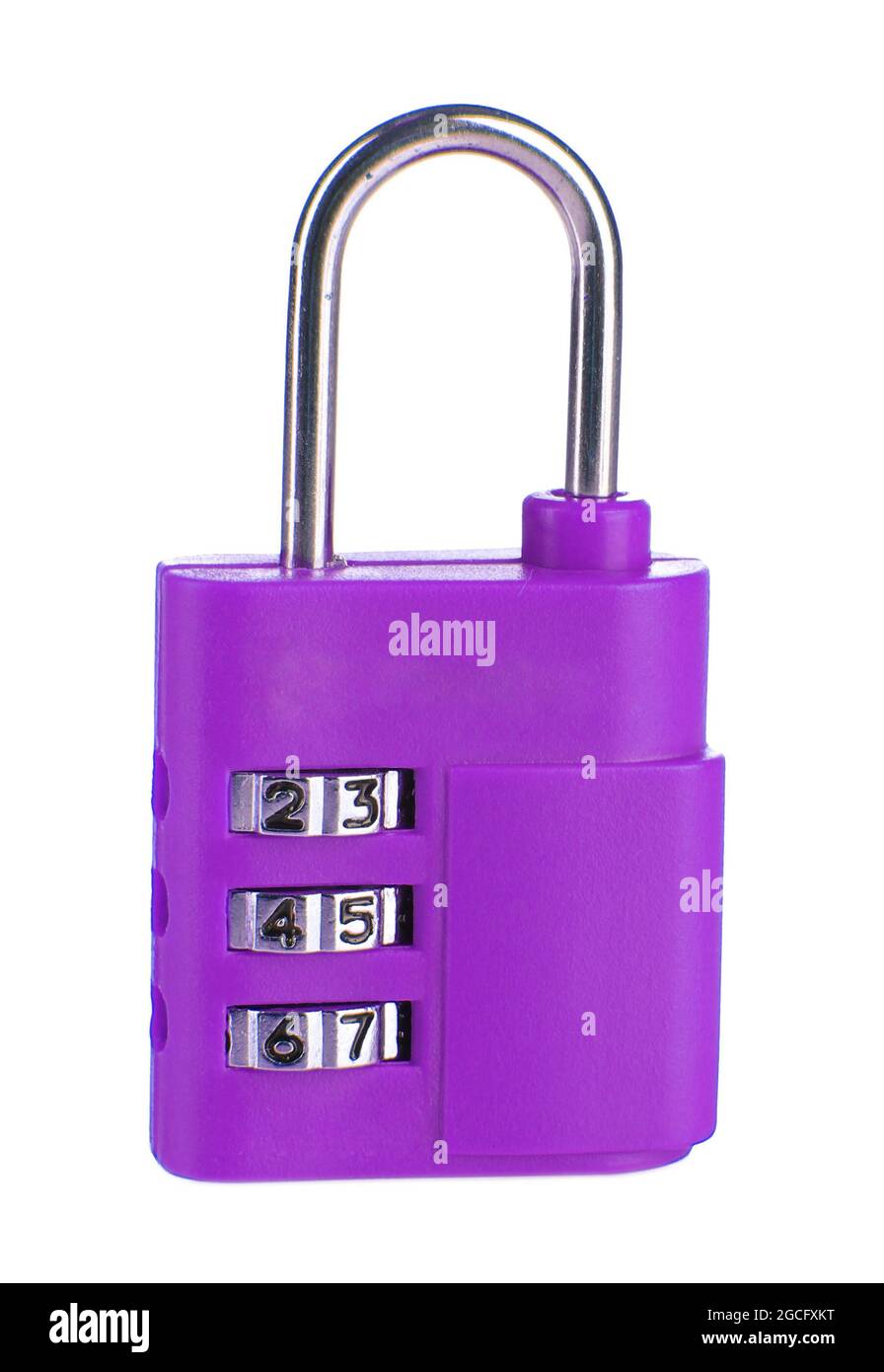 Purple padlock isolated on white Stock Photo - Alamy