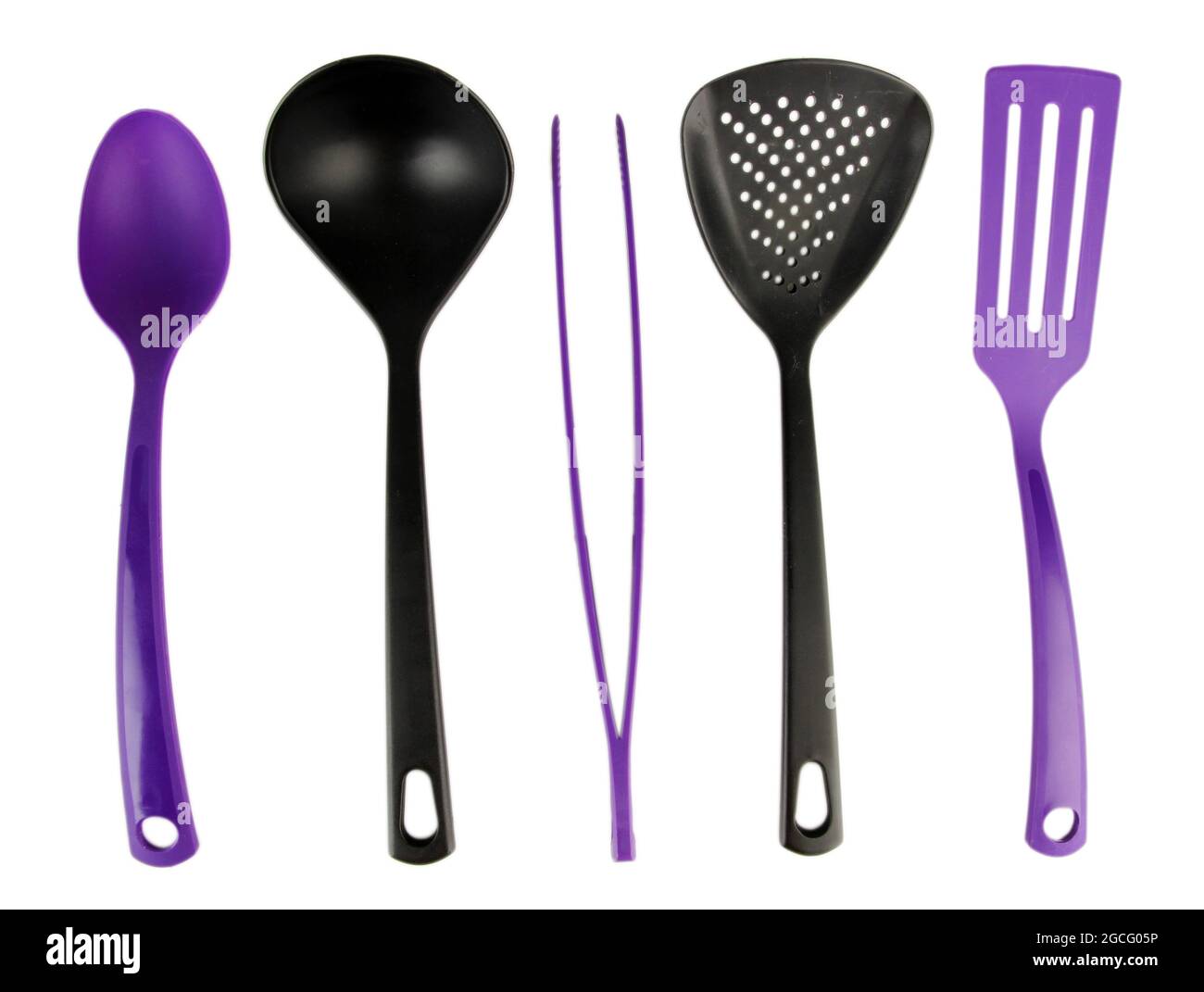 Plastic kitchen utensils isolated on white Stock Photo - Alamy