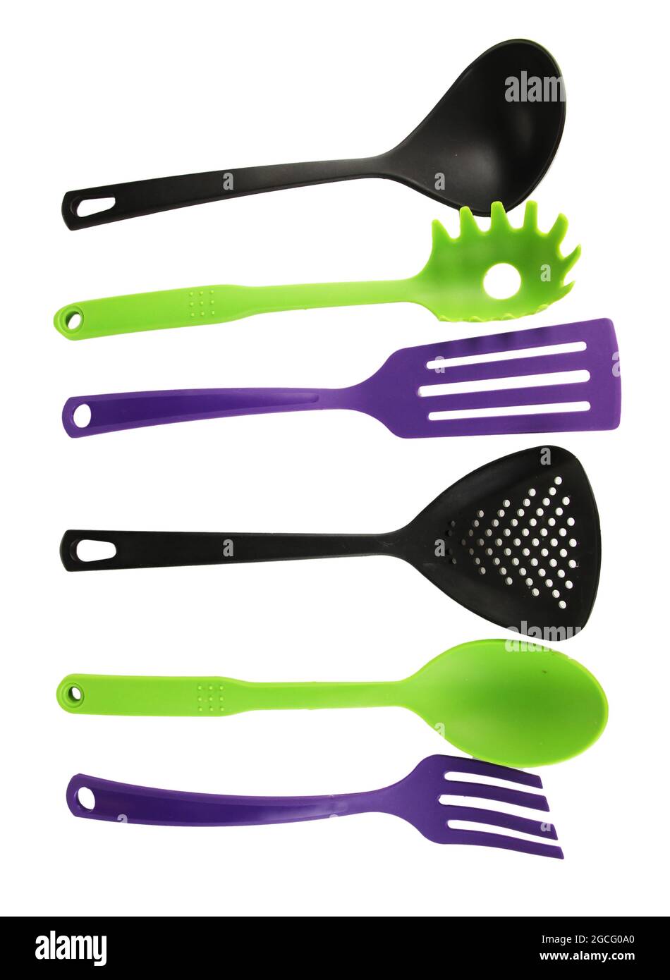 Plastic kitchen utensils isolated on white Stock Photo - Alamy