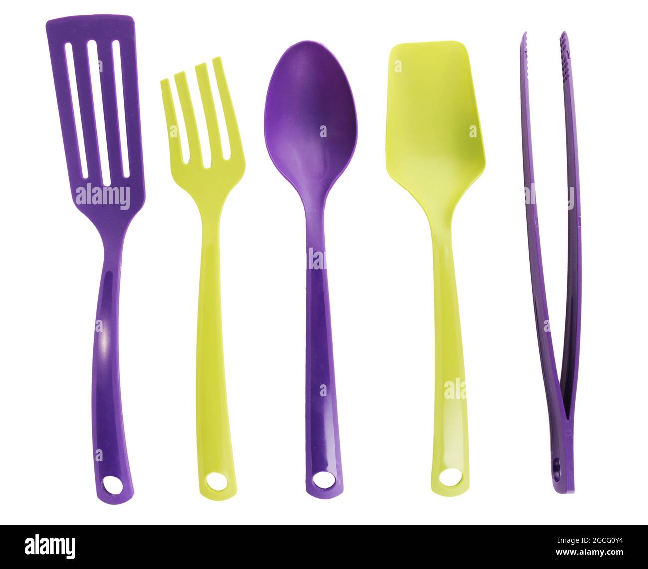 Plastic kitchen utensils isolated on white Stock Photo - Alamy