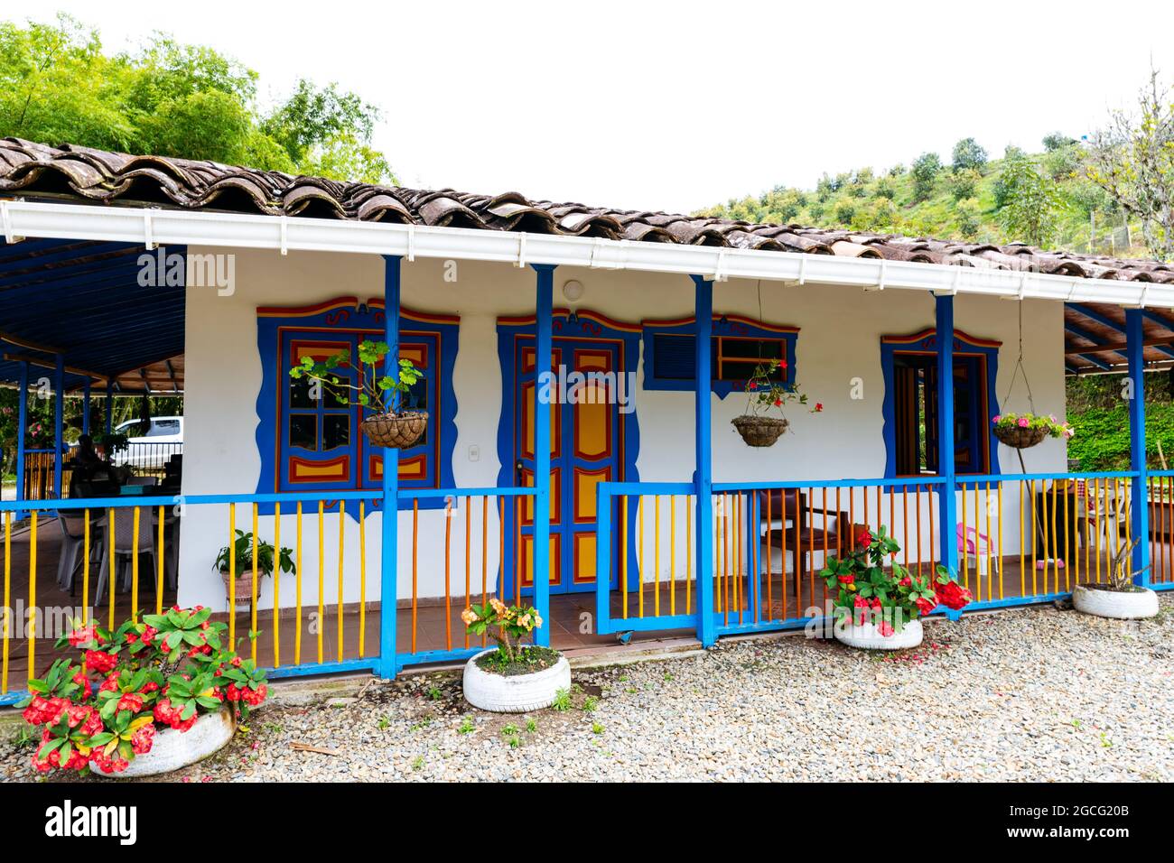 external view of a traditional house in the mountains of Colombia ...