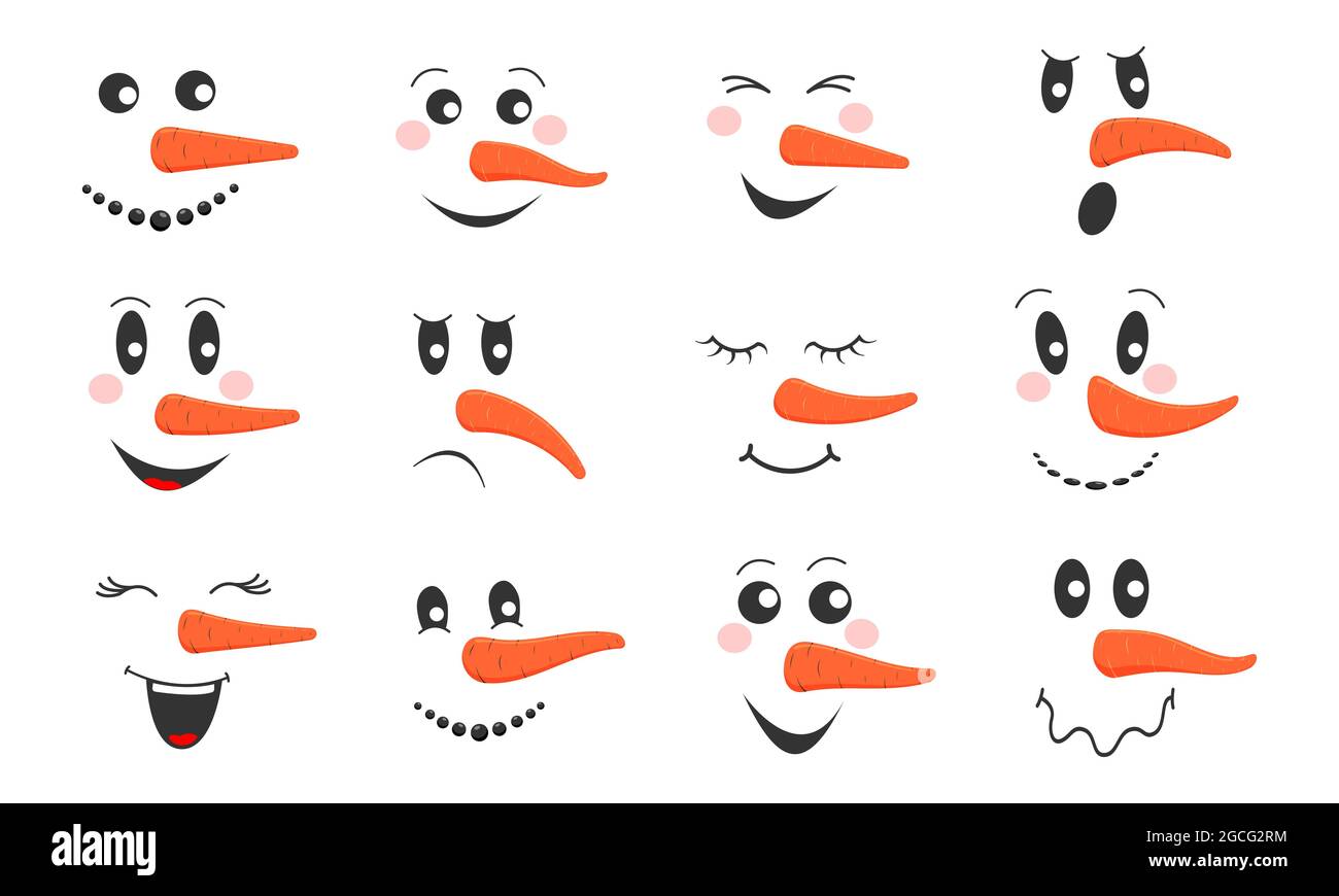 Funny snowmen faces set. Collection of cute snowman heads with ... Funny snowmen faces set. Collection of cute snowman heads with ...