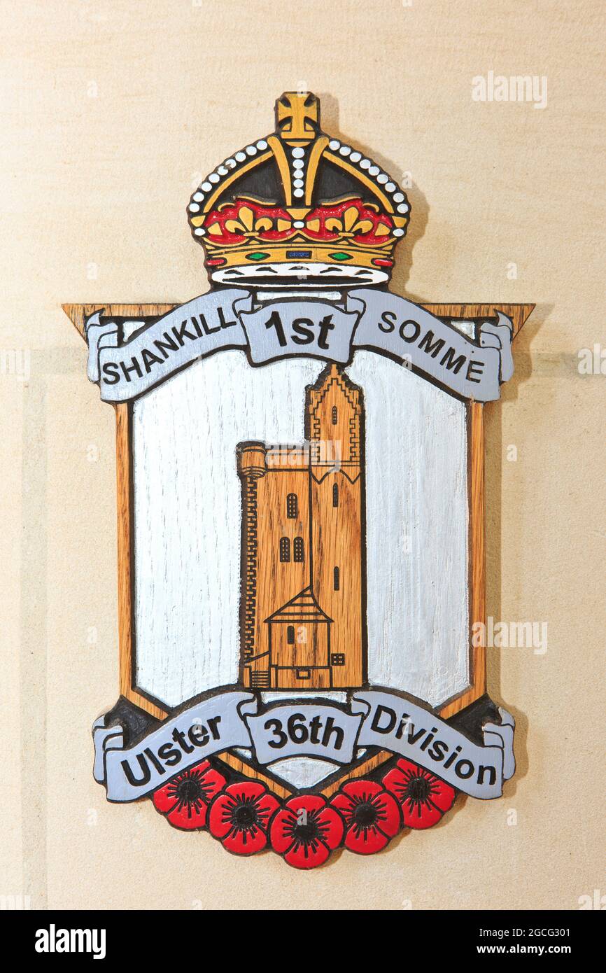 A commemorative regimental plaque for the 36th (Ulster) Division at the ...