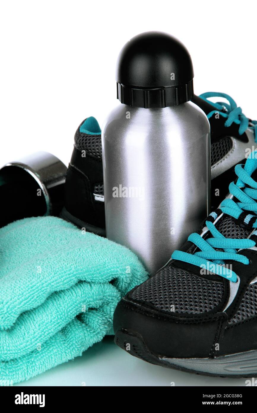 Different tools for sport isolated on white Stock Photo - Alamy
