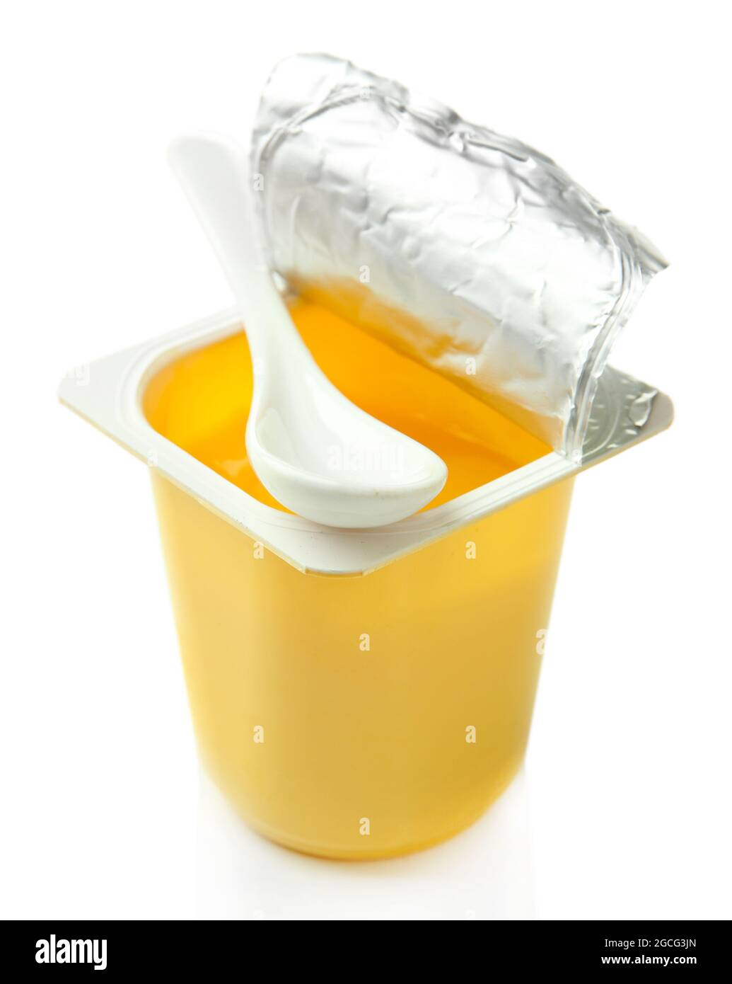 Tasty yogurt in open plastic cup isolated on white Stock Photo - Alamy