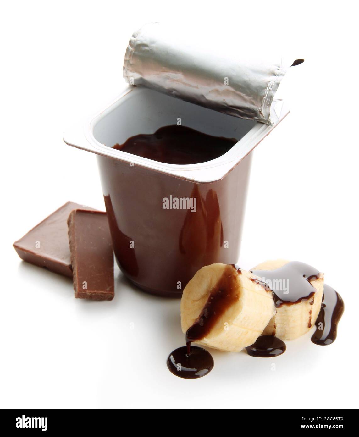 Chocolate cream in open plastic cup isolated on white Stock Photo - Alamy