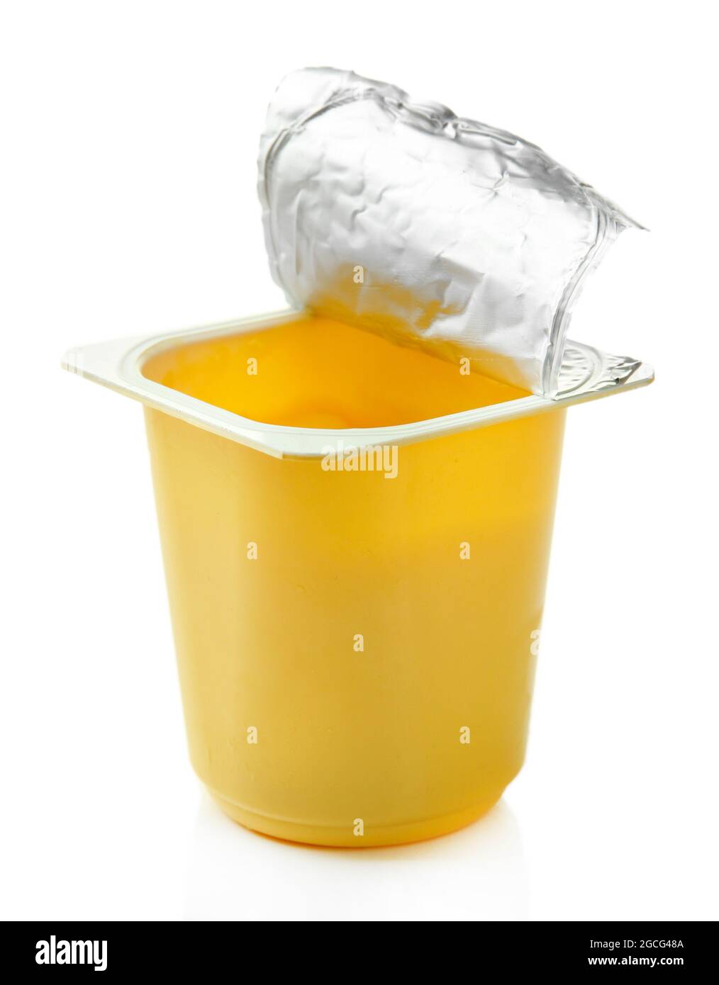 Tasty yogurt in open plastic cup isolated on white Stock Photo - Alamy