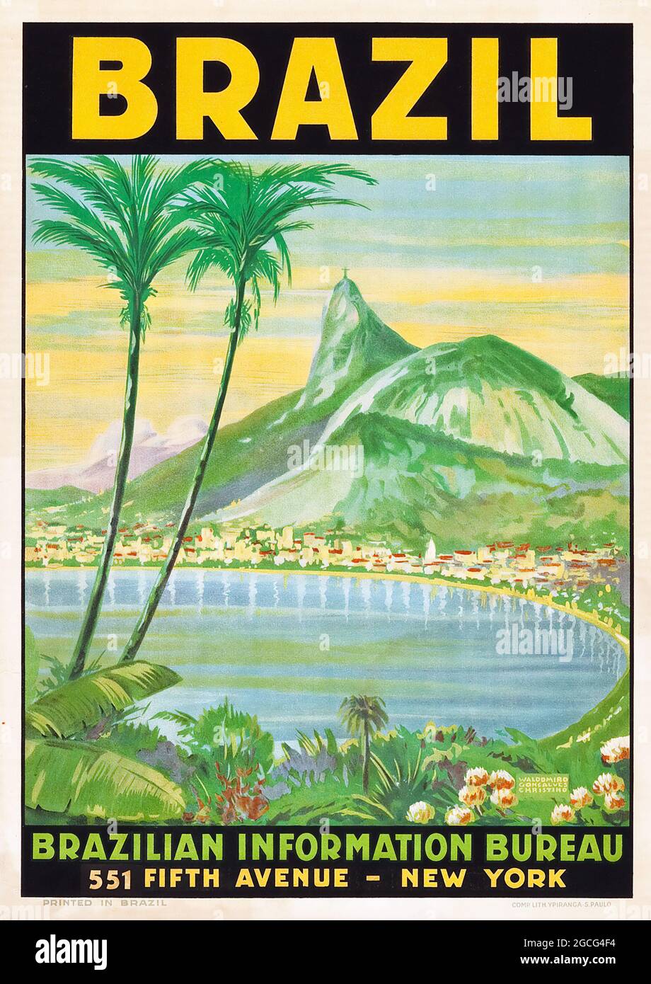 Vintage travel poster - BRAZIL. Sugarloaf. Rio De Janeiro Bay ...
